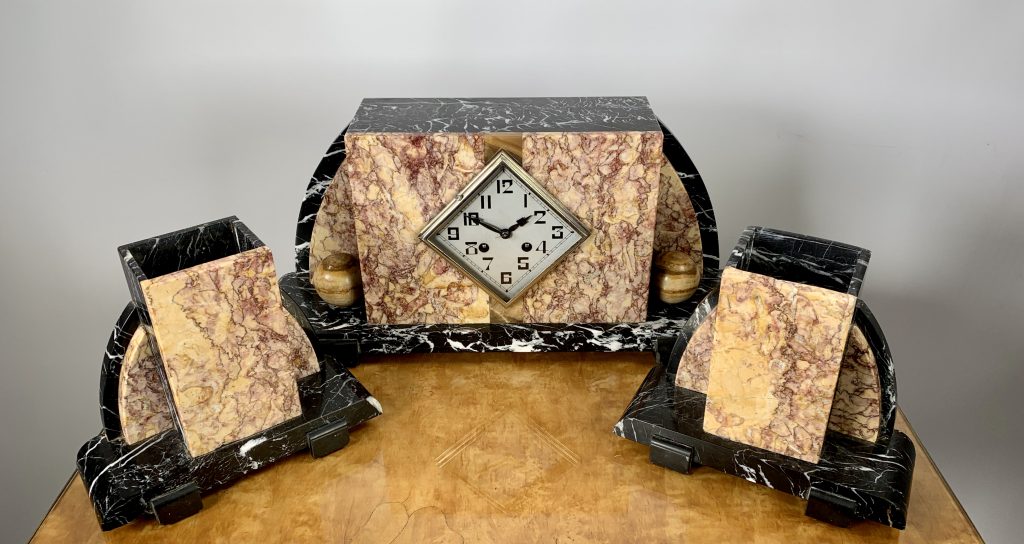 SOLD - French Art Deco Mantel Clock with Diamond Shaped Clock Face with ...