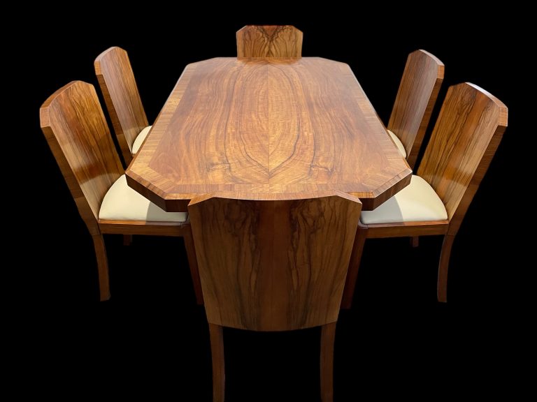 SOLD - Art Deco Table and Six Chairs - Poirot Art Deco Furnishings